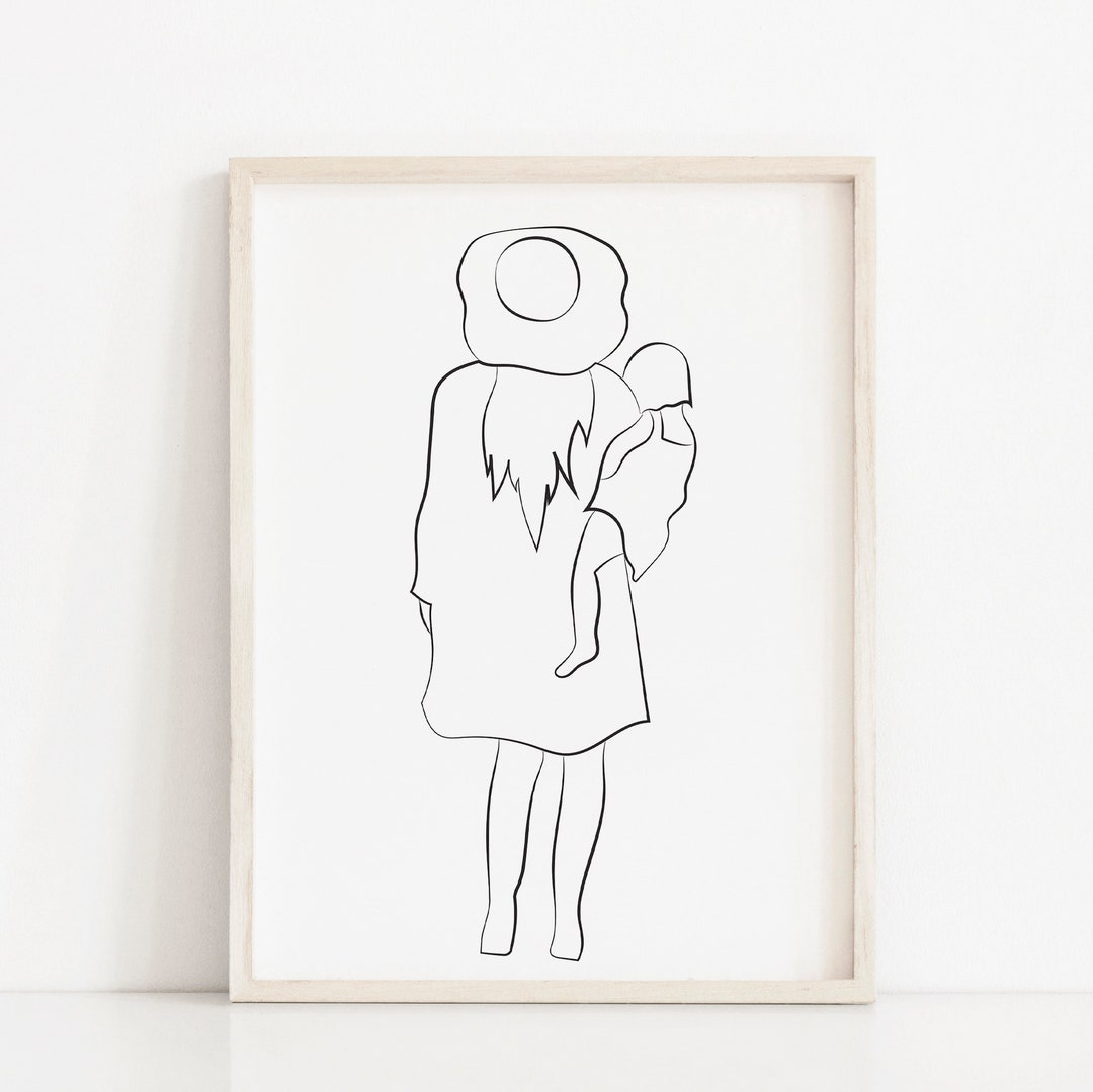 Mother and Daughter Line Art Print: Minimalist Mom Gift (digital ...