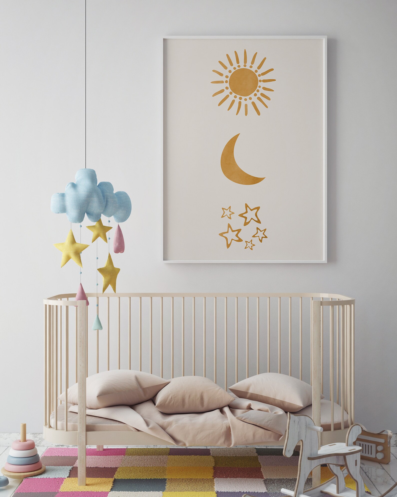 Sun Moon and Stars Printable Art Yellow Sun Moon and Stars | Etsy