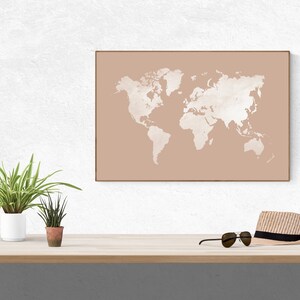 World Map Neutral Colors Printable Art, Large Travel Map Wall Art ...