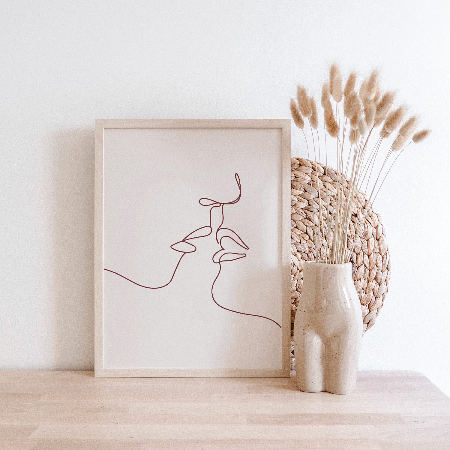 Lovers Kiss Printable Art One Line Drawing Kiss Neutral | Etsy