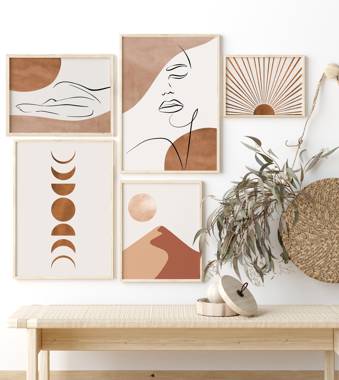 Gallery Wall Boho Decor Printable Art Set of Five Female Face | Etsy