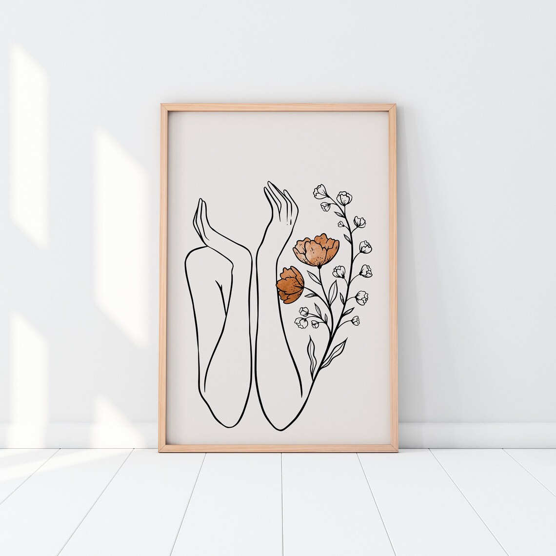 Female Hands and Flowers Line Art Abstract Hands & Flowers | Etsy