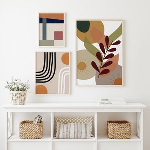 Abstract Set of 3 Posters, Mid Century Modern Gallery Wall, Geometric ...