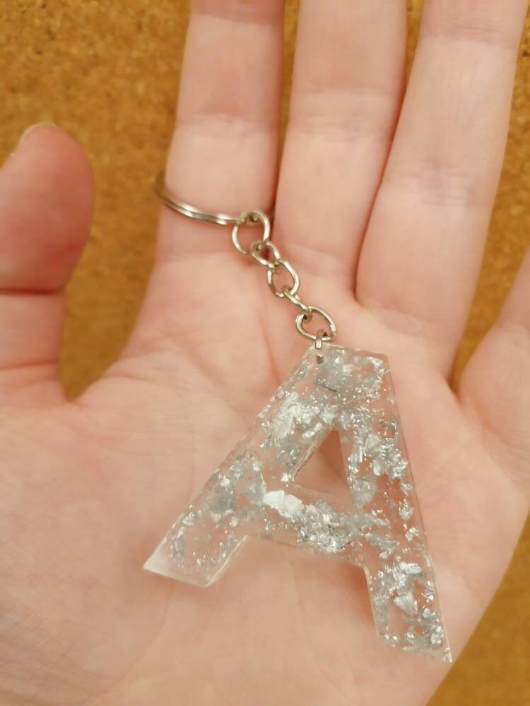 Silver Leaf and Glitter Initial and Number Keychain - Etsy