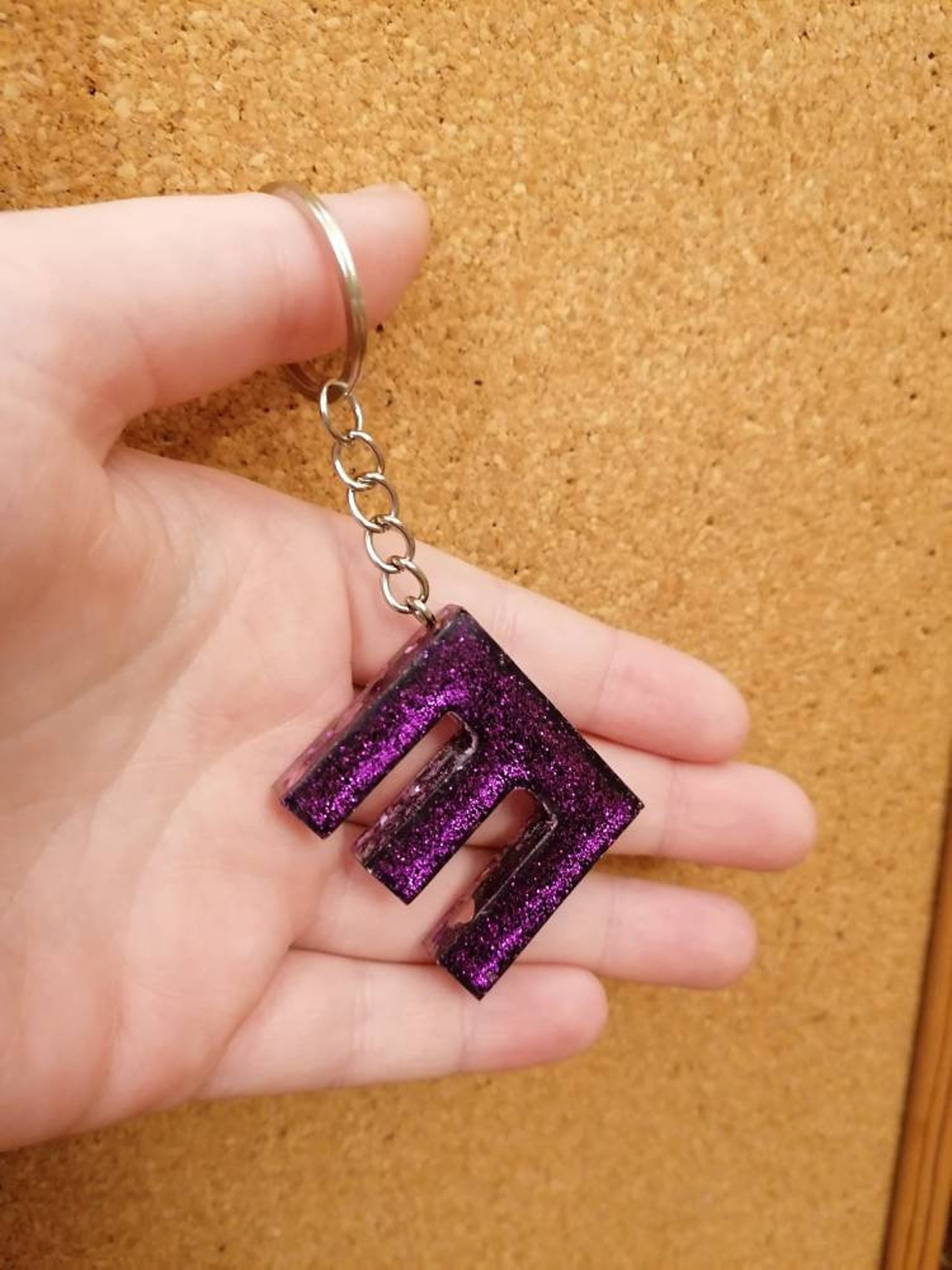 Purple Hearts and Glitter Initial or Number Keyring Gift for Women ...