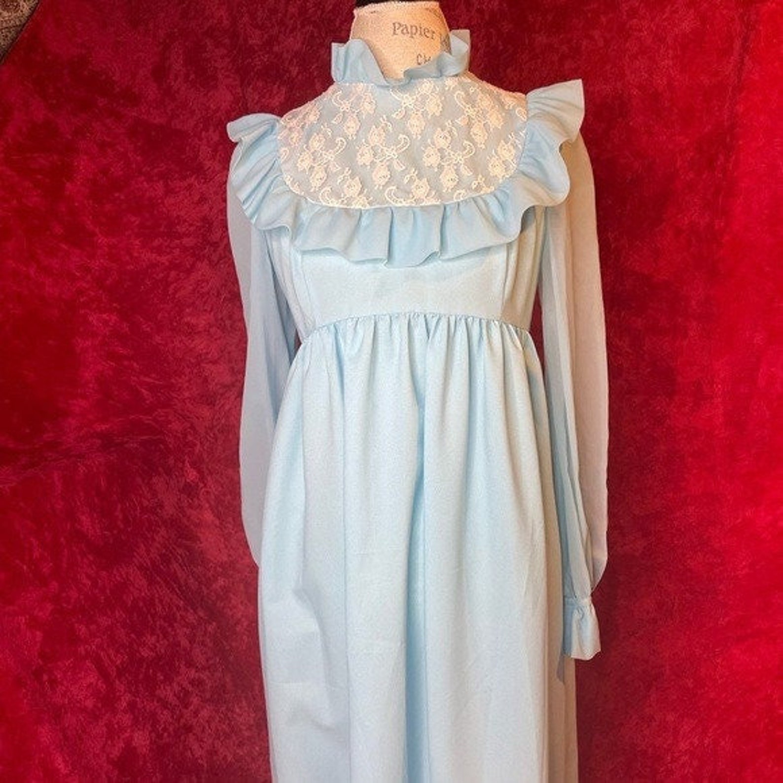 Vintage 70s Cottage Core Blue Prairie Dress - Etsy