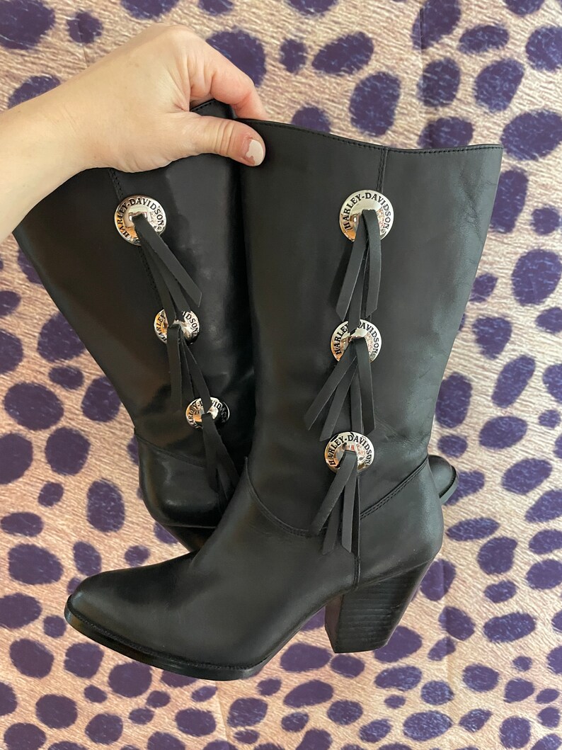 Harley Davidson 90s Concho Fringe Cowboy Boots - Etsy