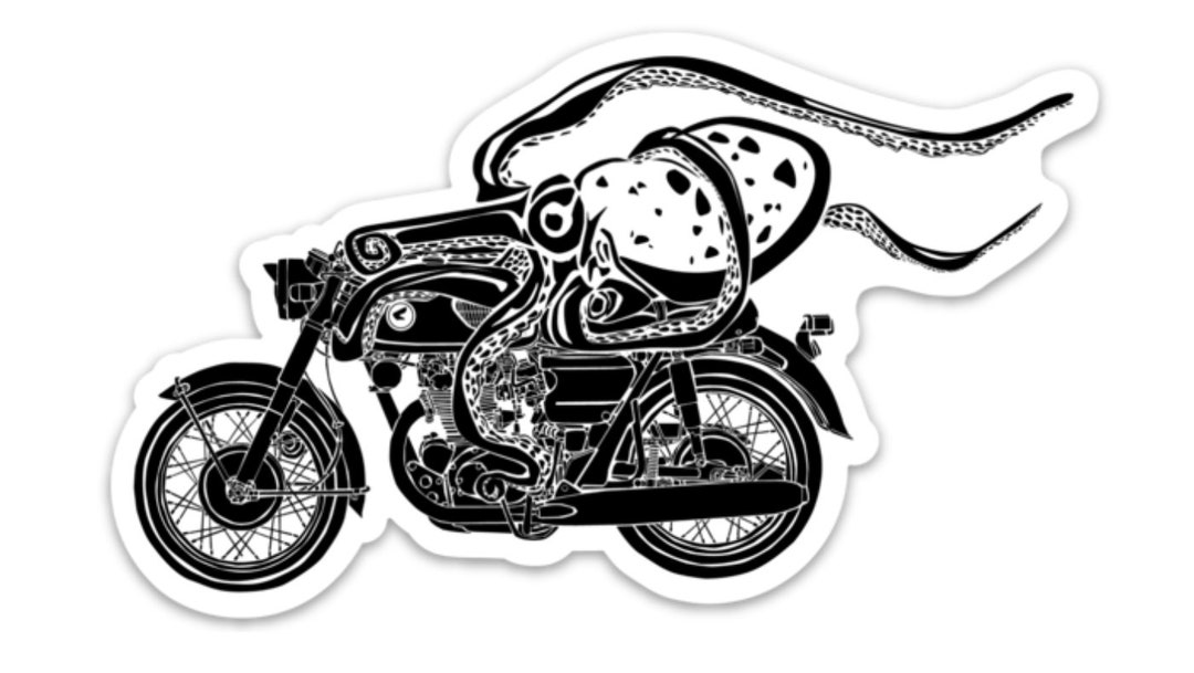 Bellavanceink: Octopus Riding on a Cafe Racer Motorcycle Vinyl Sticker ...