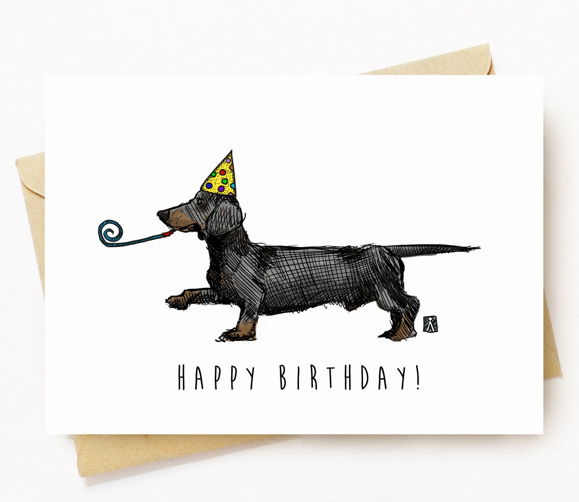 Bellavanceink: Happy Birthday Card With Wiener Dog Dachshund | Etsy
