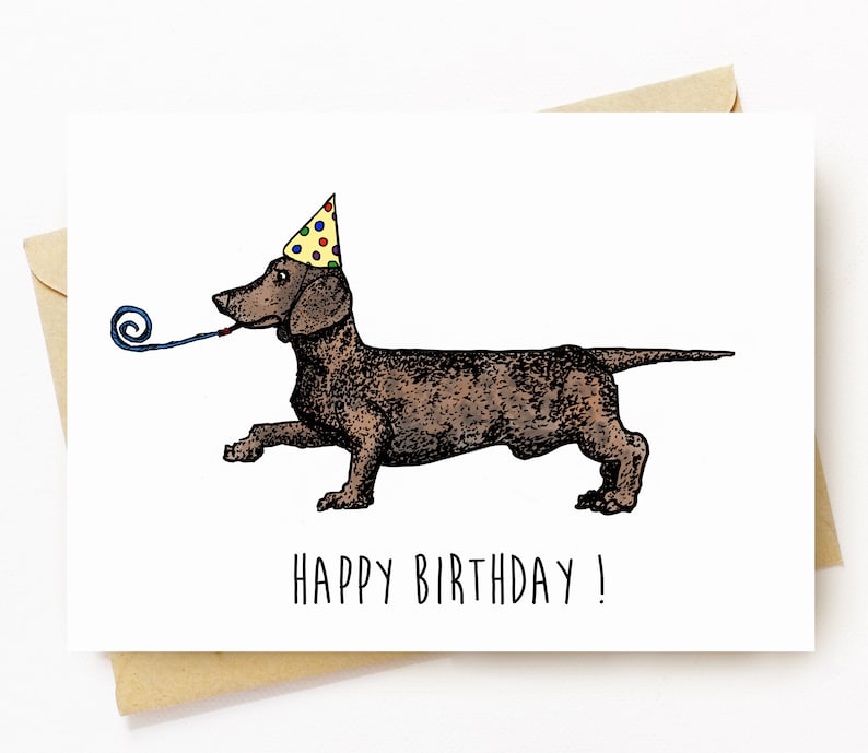 Bellavanceink: Happy Birthday Card With Wiener Dog Dachshund | Etsy