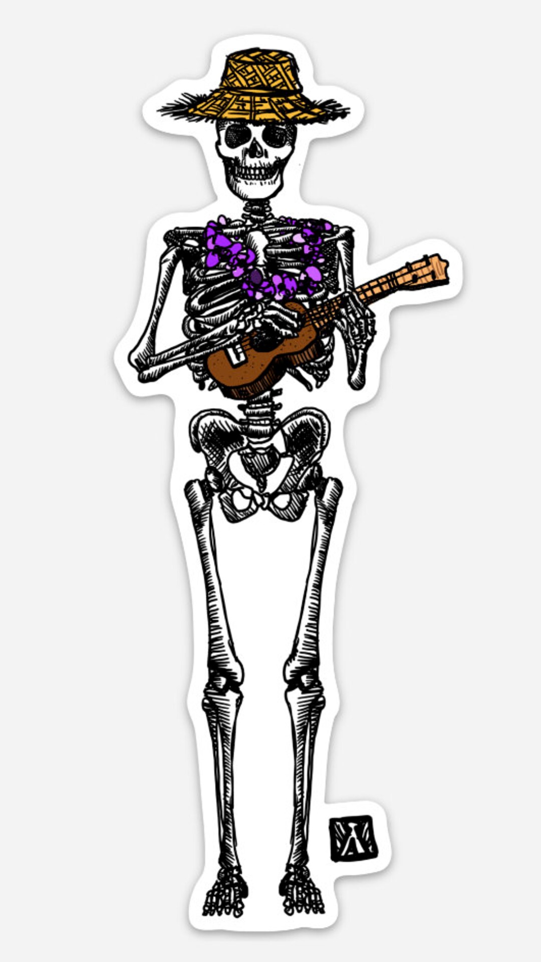 Bellavanceink: Pen and Ink Skeleton Playing the Ukulele Hand Drawn ...