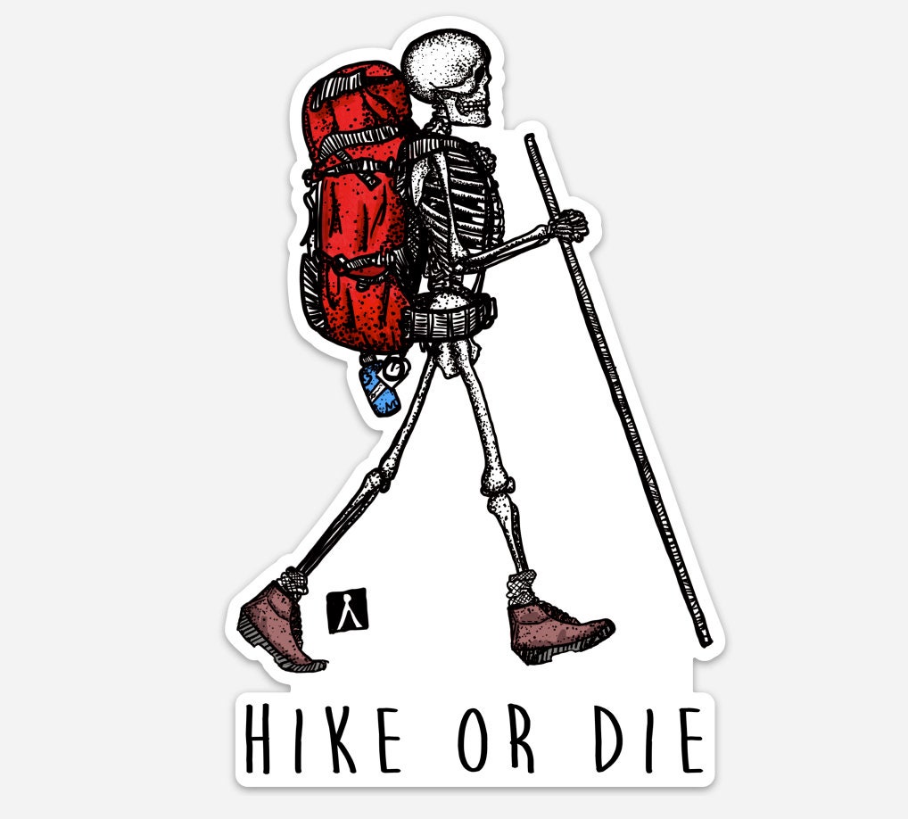Bellavanceink: Skeleton Hiking on the Trail Vinyl Sticker Hand Drawn ...
