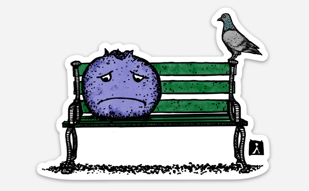 Bellavanceink: Sad Blueberry Sitting on A Park Bench With A Pigeon - Etsy
