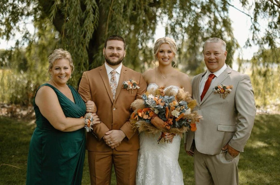 Rust Bridal Bouquet, Dusty Blue Wedding Flowers, Pampas Grass Bridal ...