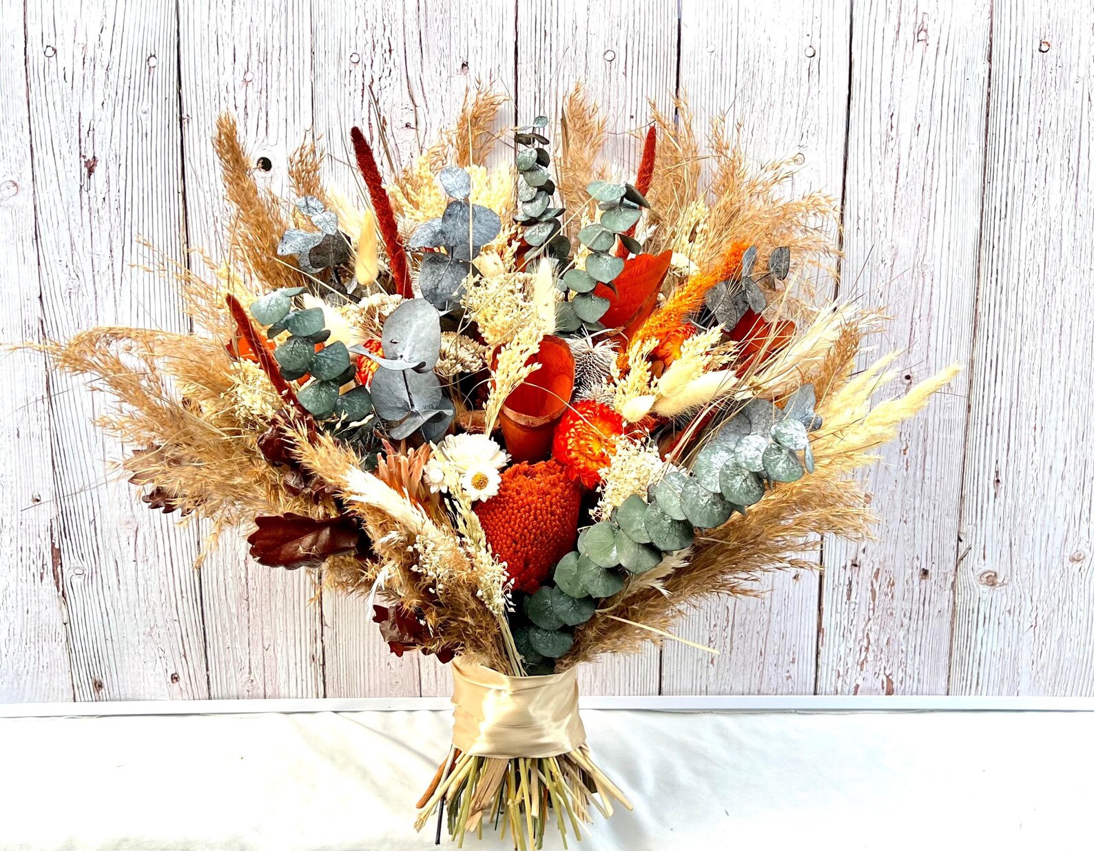 Orange Flowers Bouquet, Rust Bridal Bouquet, Dried Flower Bouquet, Boho ...