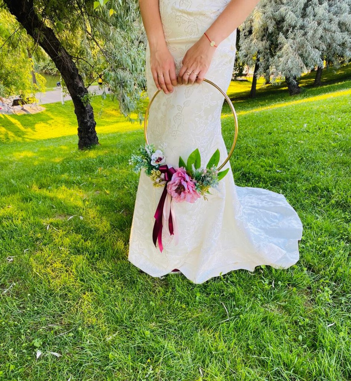 Wedding Hoop Wreath Bridesmaid Hoop Bouquet Boho Pink - Etsy