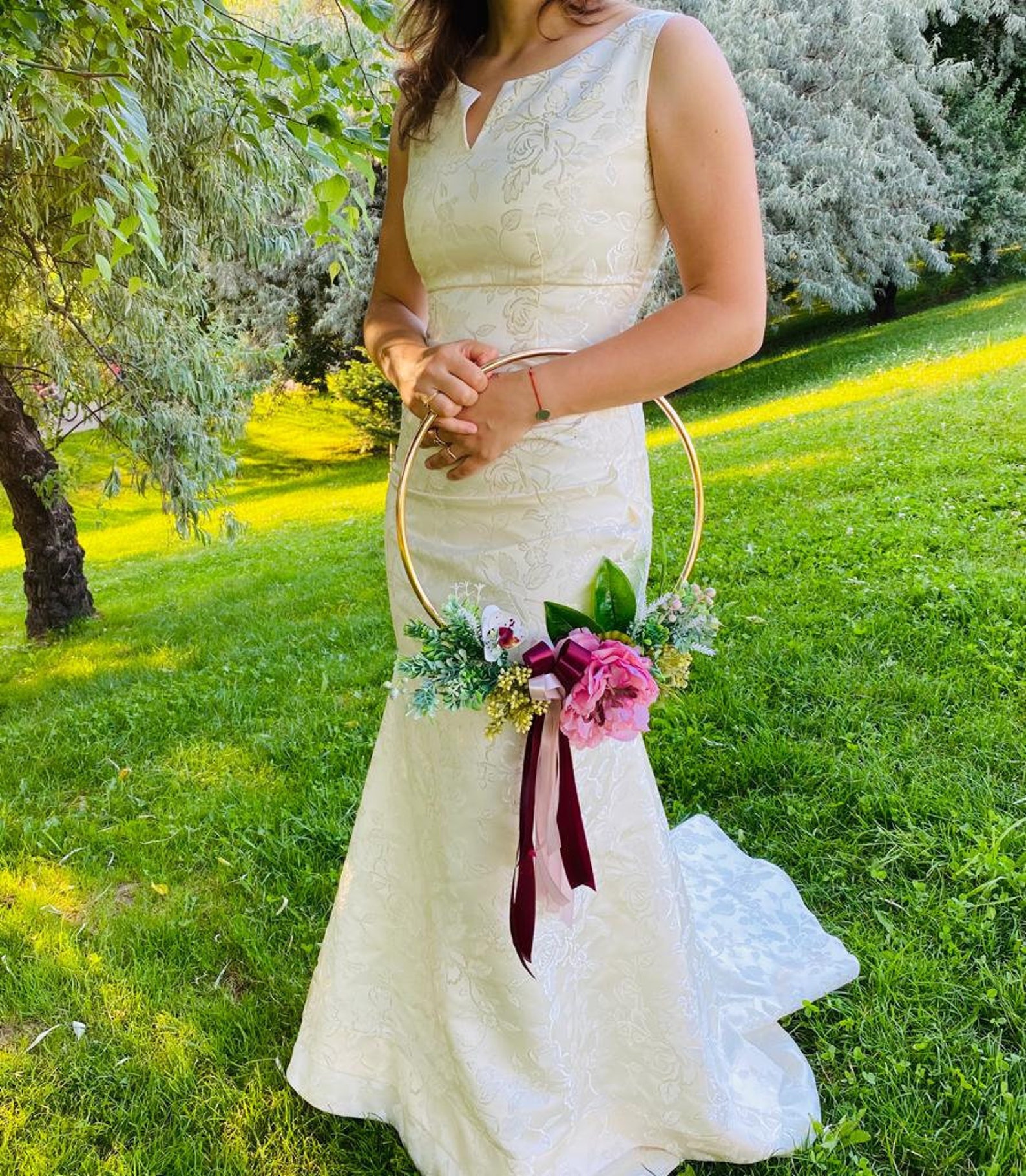 Wedding Hoop Wreath Bridesmaid Hoop Bouquet Boho Pink - Etsy