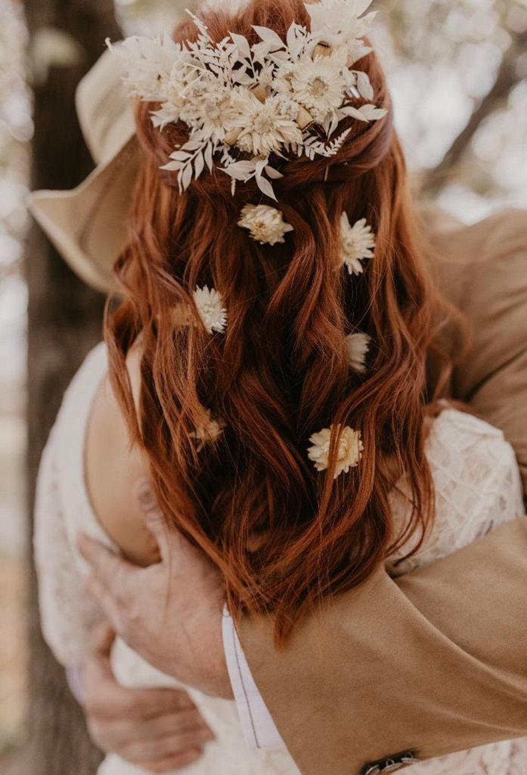 Dried Flower Hair Piece, Bleach Hair Comb, White Bridal Hair Comb, Boho ...