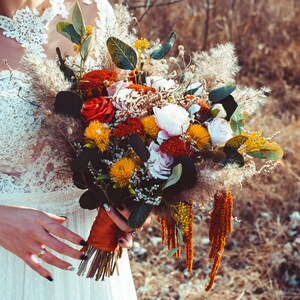 Rust Orange Bouquet, Rust Bridal Bouquet, Dried Flower Bouquet, Boho ...