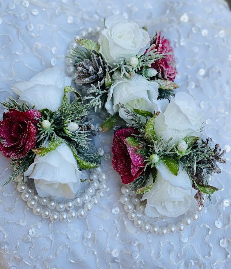 White Wrist Corsage, Winter Wrist Corsage, Flower Wrist Corsage ...