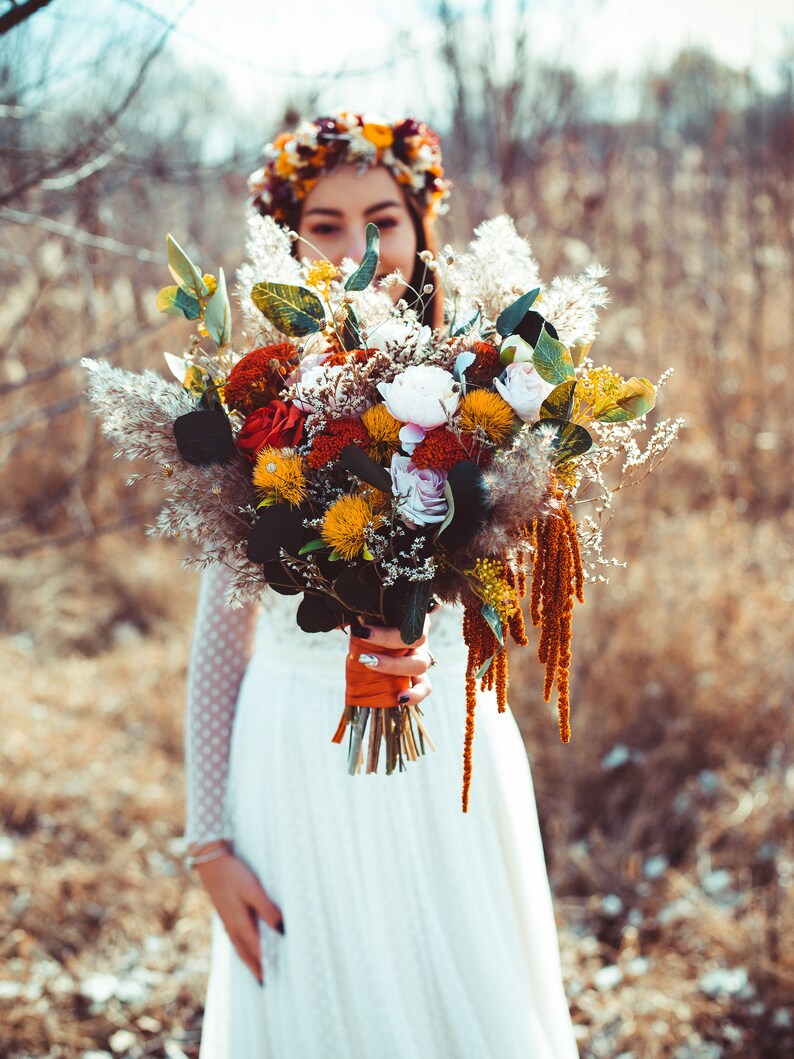 Rust Orange Bouquet Rust Bridal Bouquet Dried Flower - Etsy