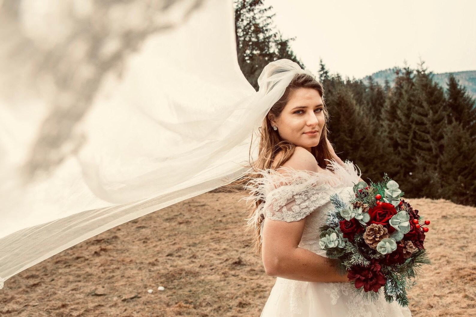 Christmas wedding bouquet Red bride bouquet Winter wedding | Etsy