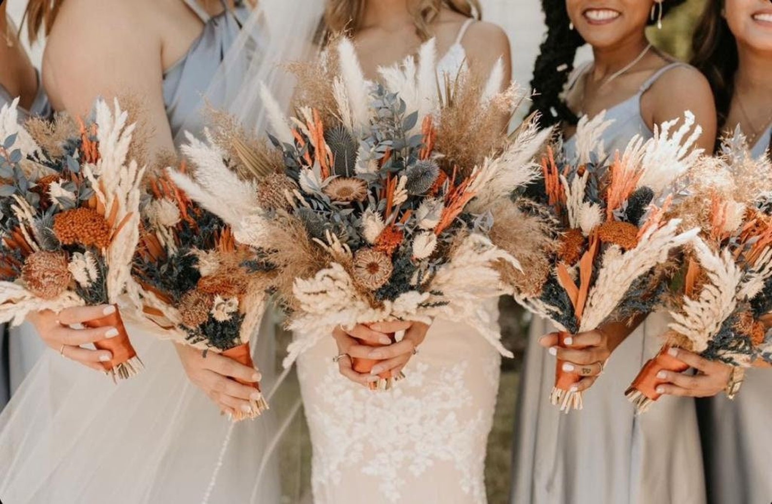 Dusty Blue Rust Bouquet, Neutral Bouquet, Dried Pampas Wedding, Boho ...