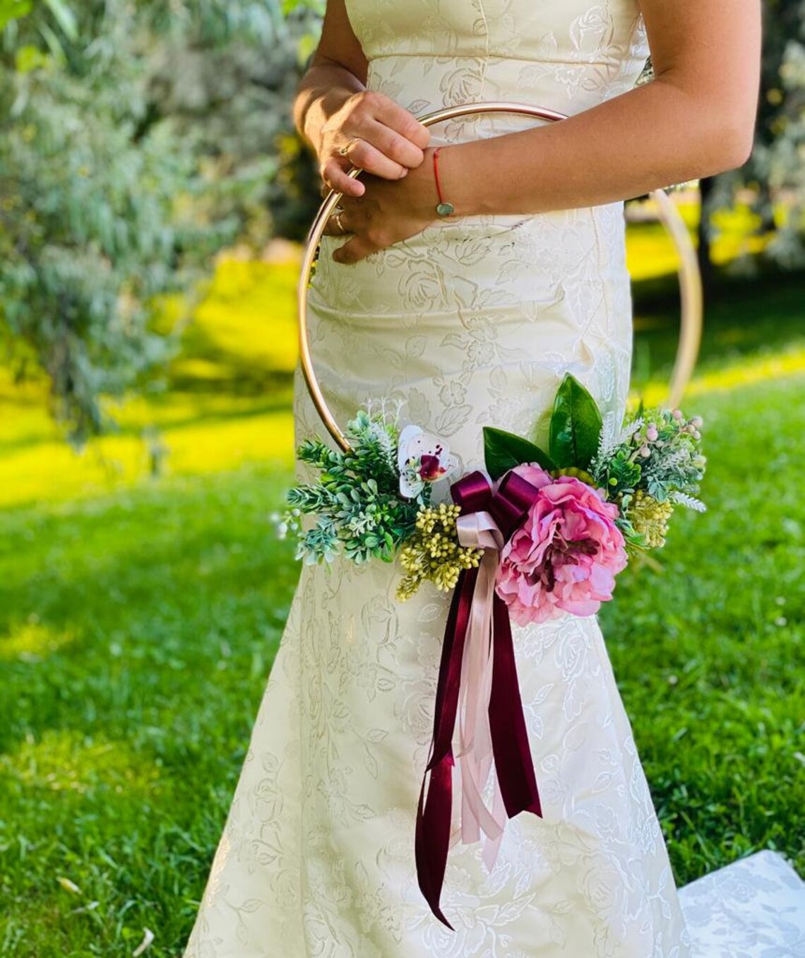 Wedding Hoop Wreath Bridesmaid Hoop Bouquet Boho Pink - Etsy