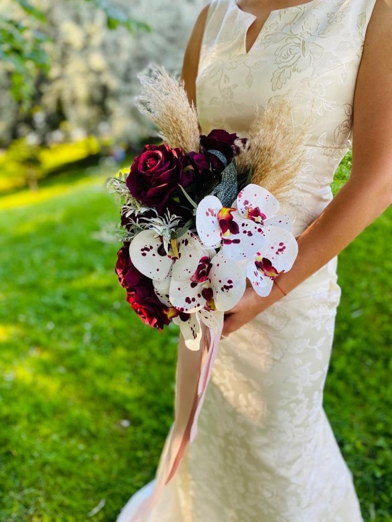 Cascade Wedding Bouquet Burgundy Bridal Bouquet Pampas Grass - Etsy Cascade Wedding Bouquet Burgundy Bridal Bouquet Pampas Grass - Etsy
