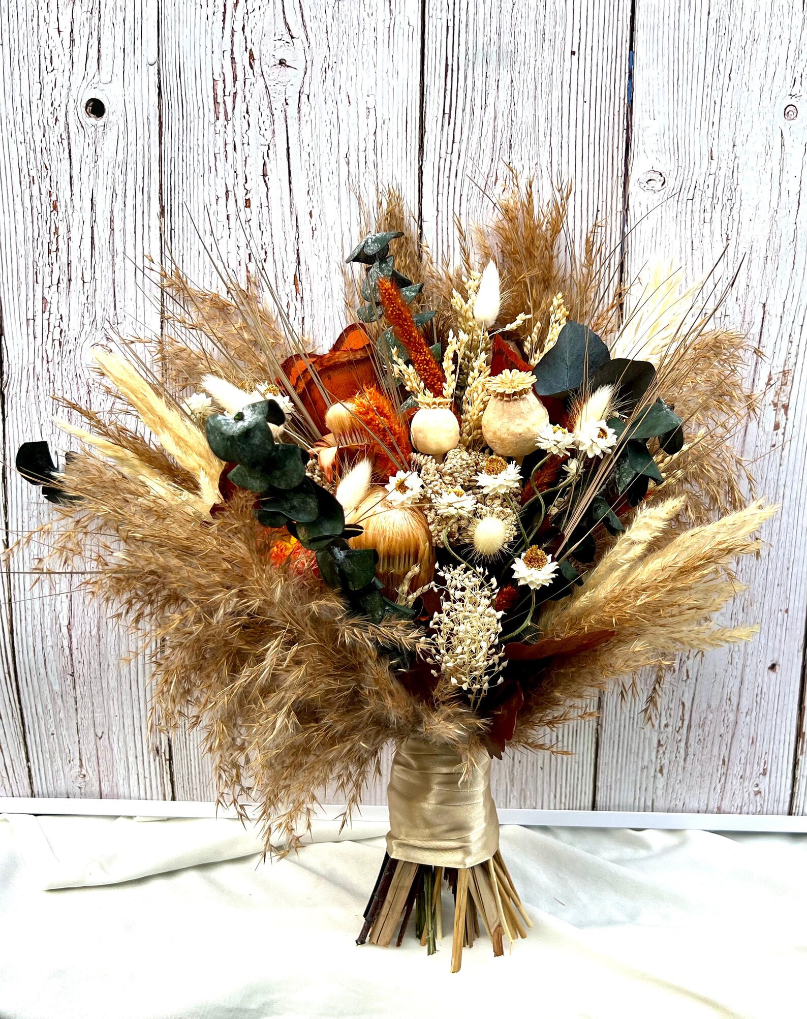 Orange Flowers Bouquet, Rust Bridal Bouquet, Dried Flower Bouquet, Boho ...