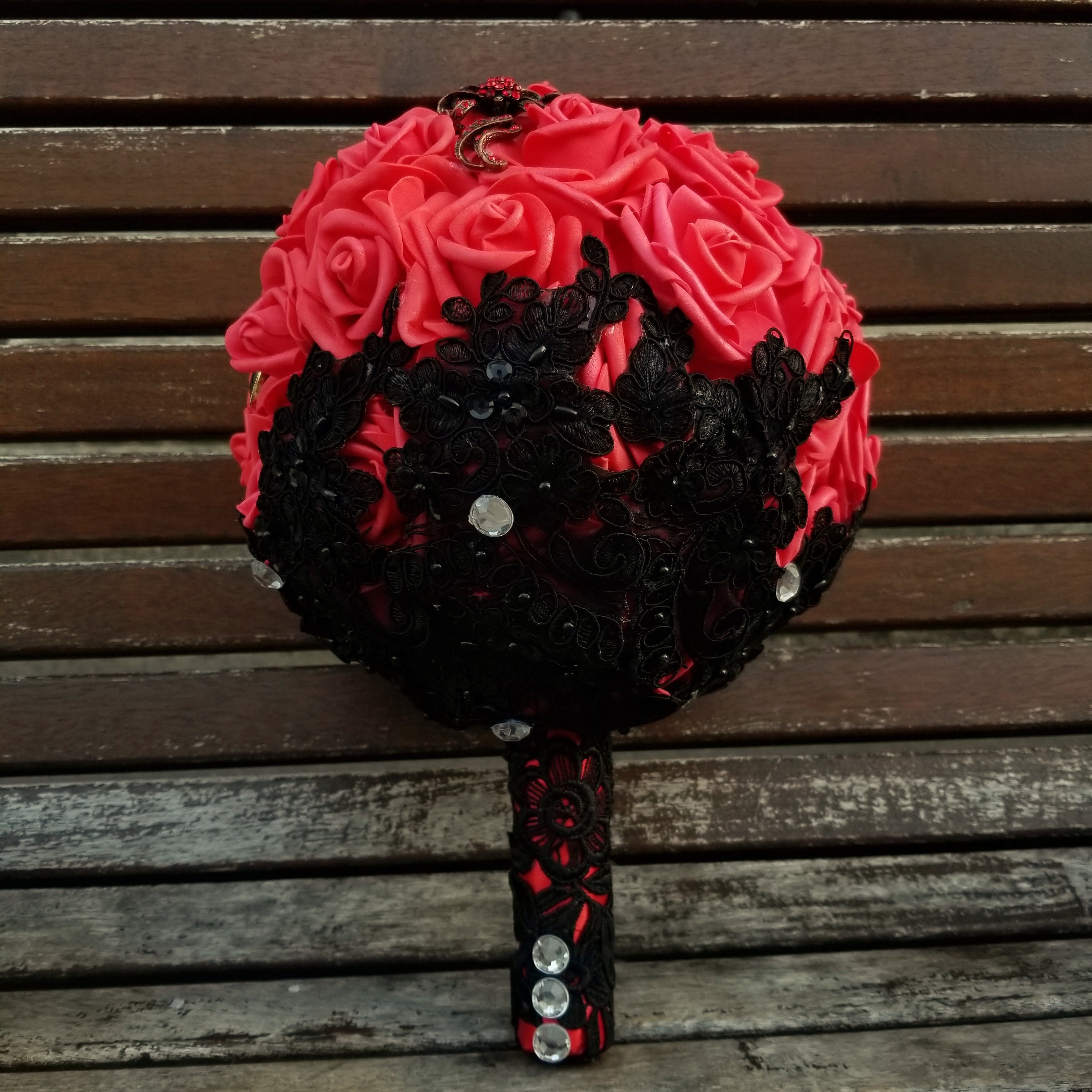 Red Bouquet Red Roses Wedding Bouquet Red and Black Bridal - Etsy