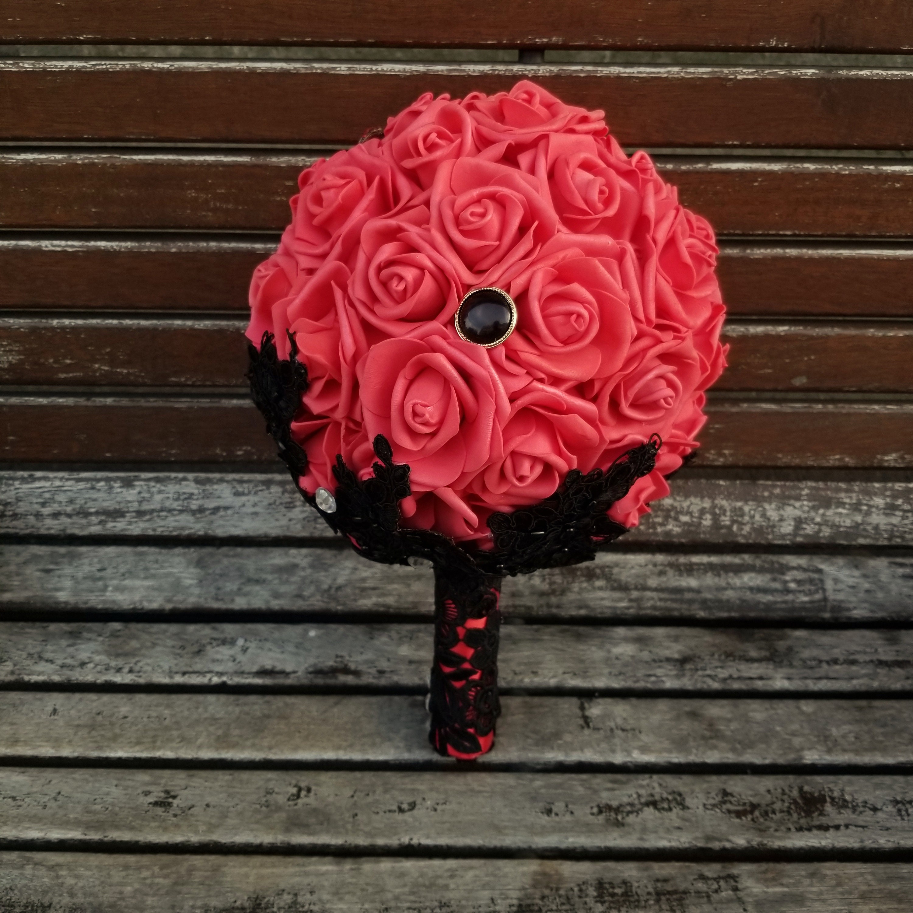 Red Bouquet Red Roses Wedding Bouquet Red and Black Bridal - Etsy