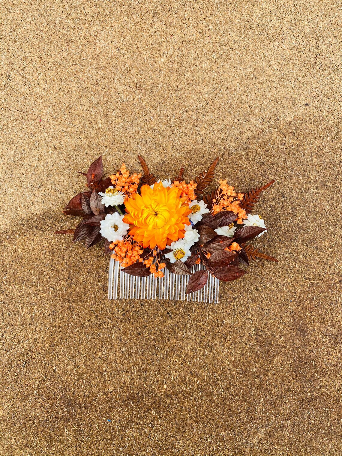Dried Flower Hair Piece Rust Hair Comb Orange Brunt Hair | Etsy