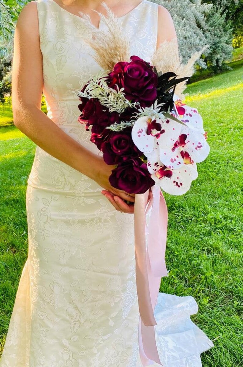 Cascade Wedding Bouquet Burgundy Bridal Bouquet Pampas Grass - Etsy Cascade Wedding Bouquet Burgundy Bridal Bouquet Pampas Grass - Etsy
