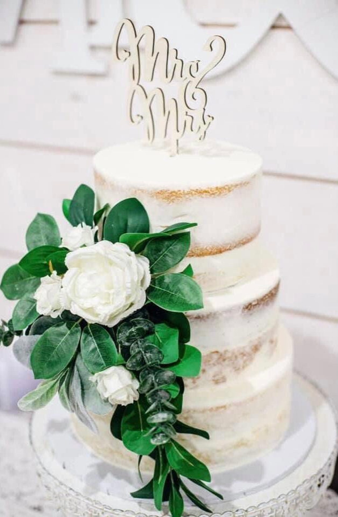 White Wedding Cake Decoration, Greenery Flower Cake Decor, White Cake ...