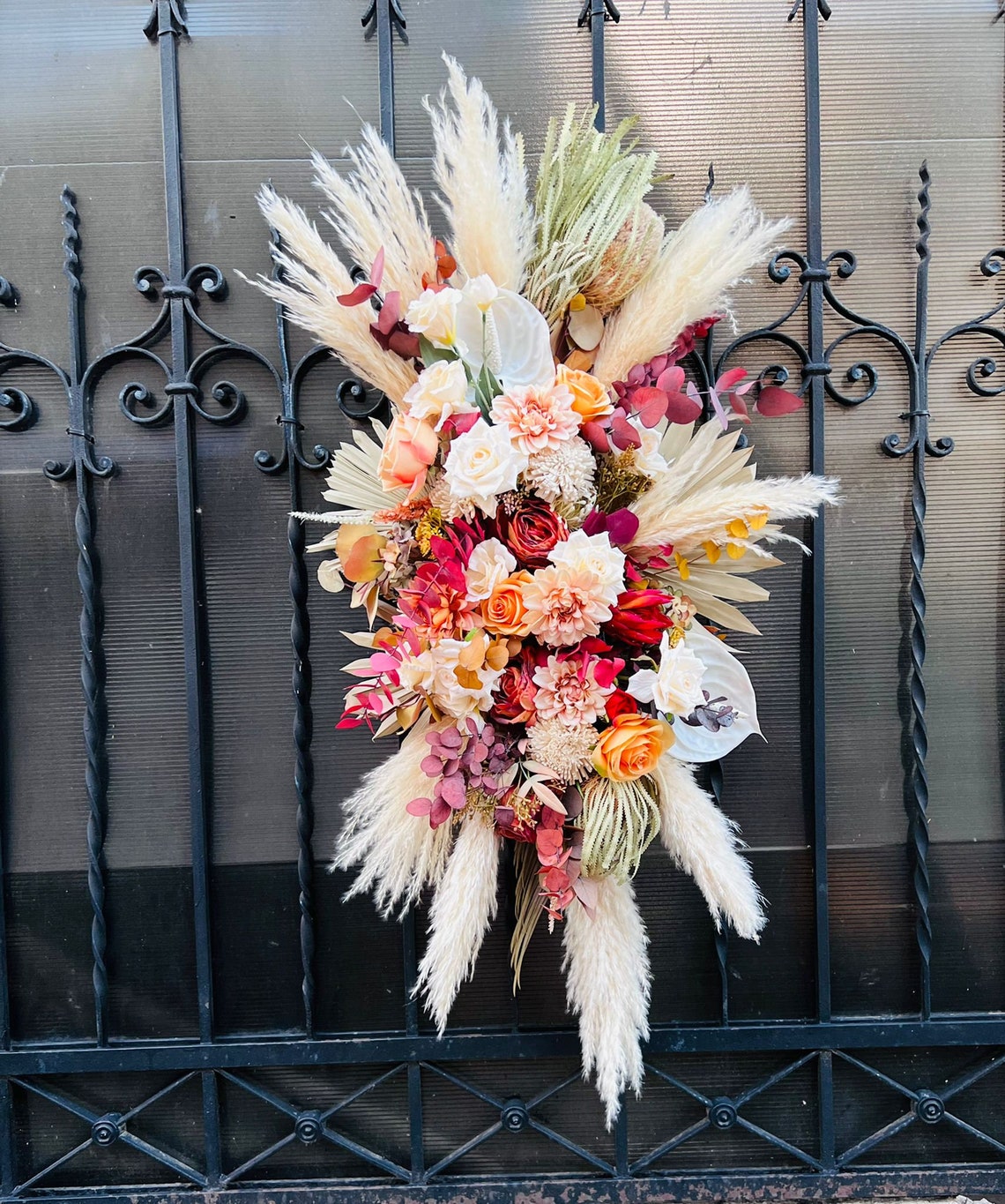 Rust Boho Flower Arch Pampas Arch Wedding Corner Swag - Etsy