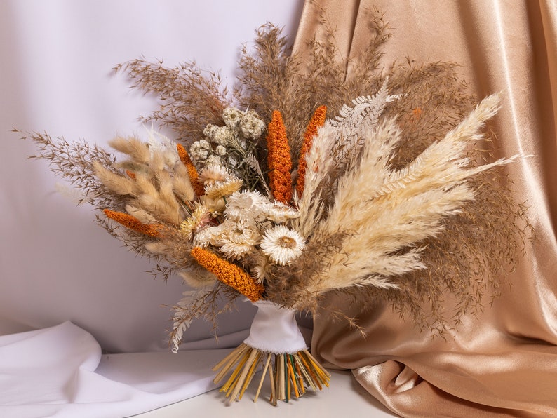 Orange Dried Flowers Bouquet Rust Bridal Bouquet Dried - Etsy