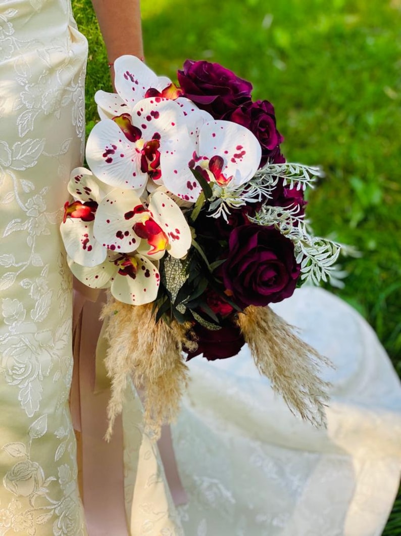 Cascade Wedding Bouquet Burgundy Bridal Bouquet Pampas Grass - Etsy Cascade Wedding Bouquet Burgundy Bridal Bouquet Pampas Grass - Etsy