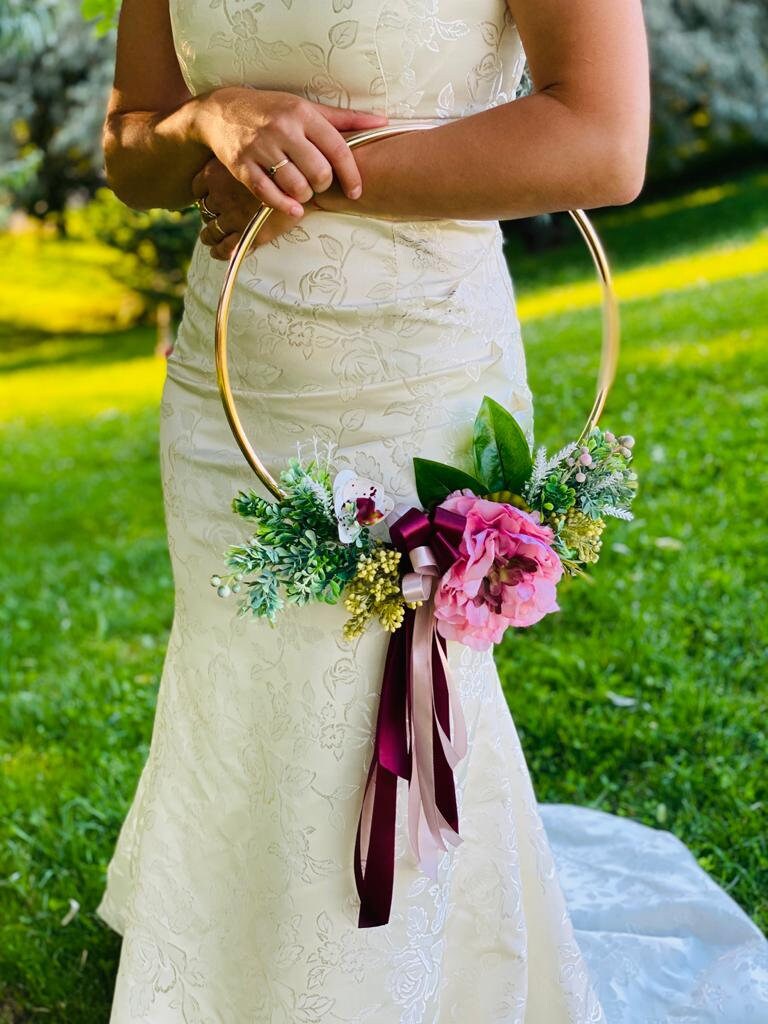 Wedding Hoop Wreath Bridesmaid Hoop Bouquet Boho Pink - Etsy