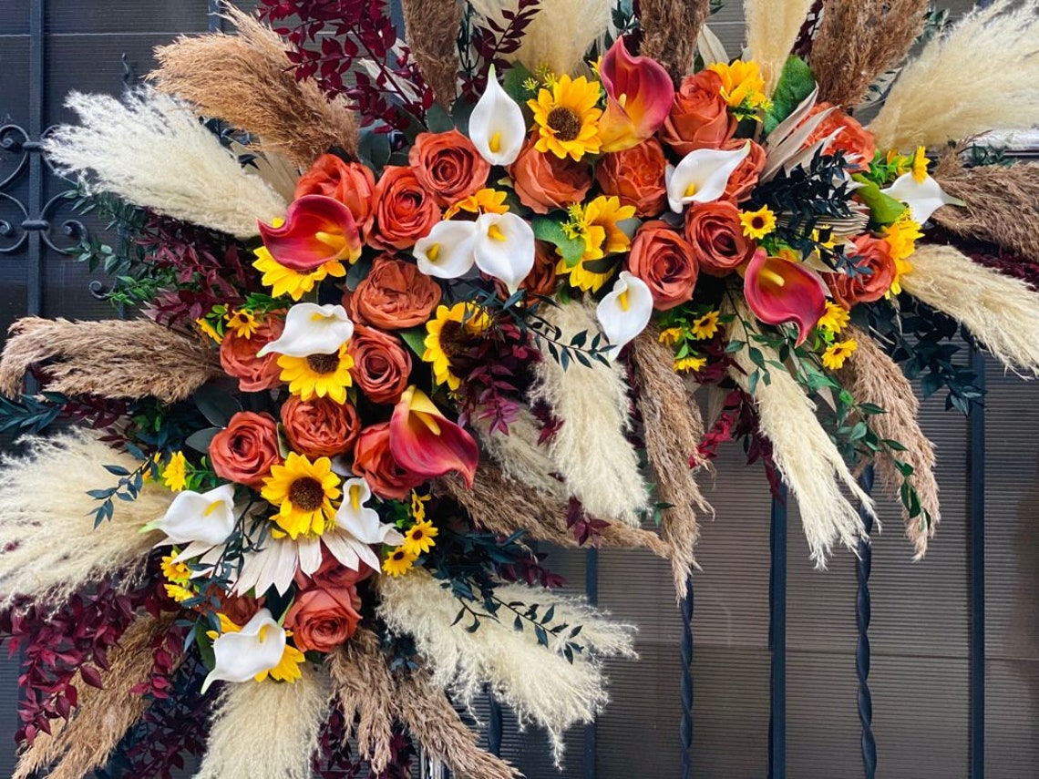 Rust Boho Flower Arch Pampas Arch Wedding Corner Swag | Etsy
