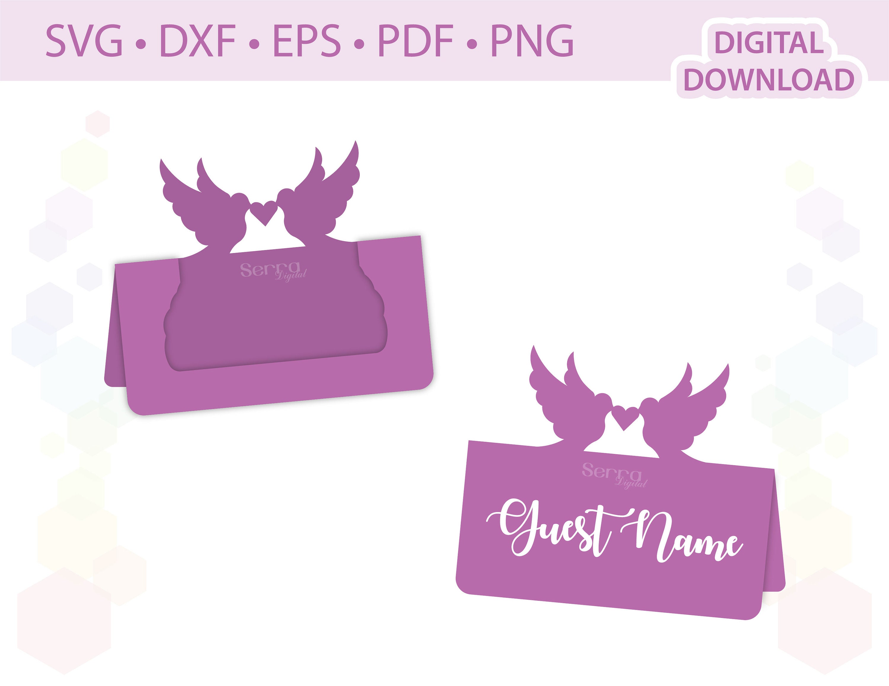 Wedding Doves Name Place Card Template .svg .dxf .eps .pdf .png - Etsy