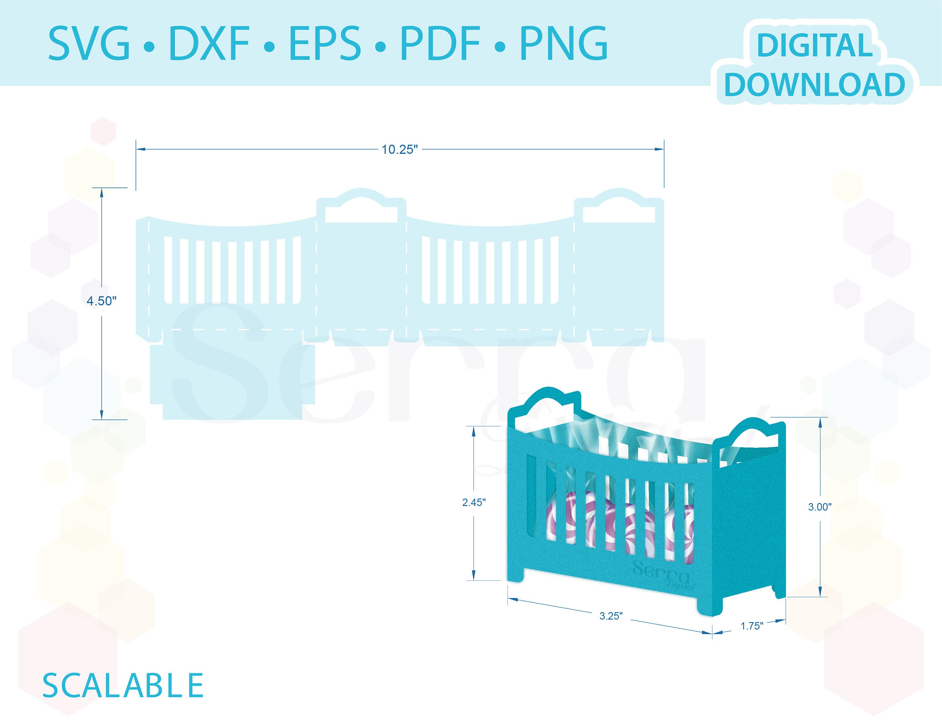 Baby Crib Favor Box Template .svg .dxf .eps .pdf .png - Etsy