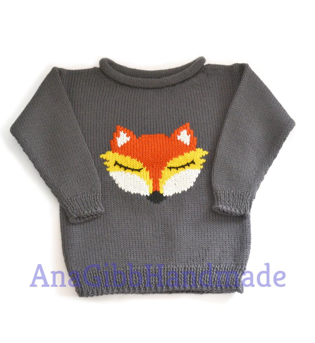 Hand-knitted Fox Jumper – Merino Wool Baby Sweater, Handmade Animal ...