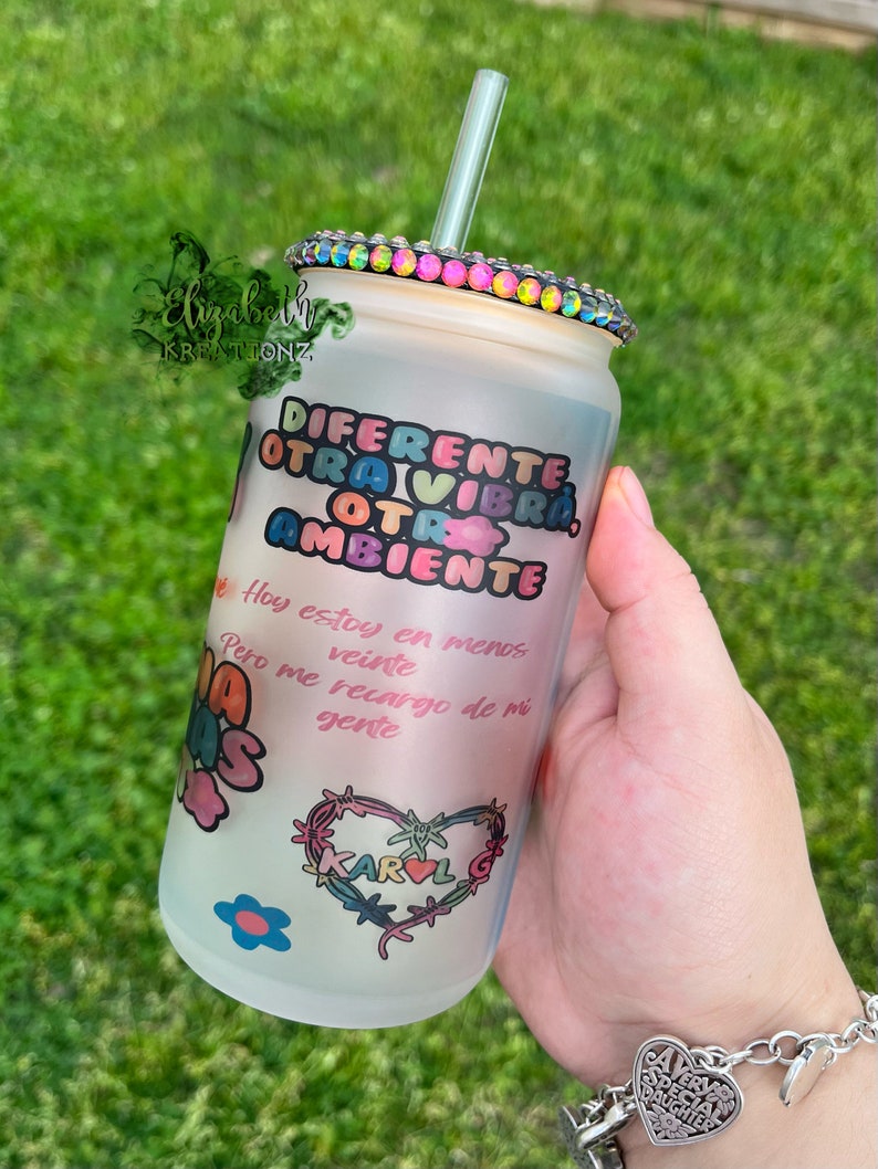 Karol G Me Curo Del Corazón Glass Cup Mañana Será Mas Bonito - Etsy