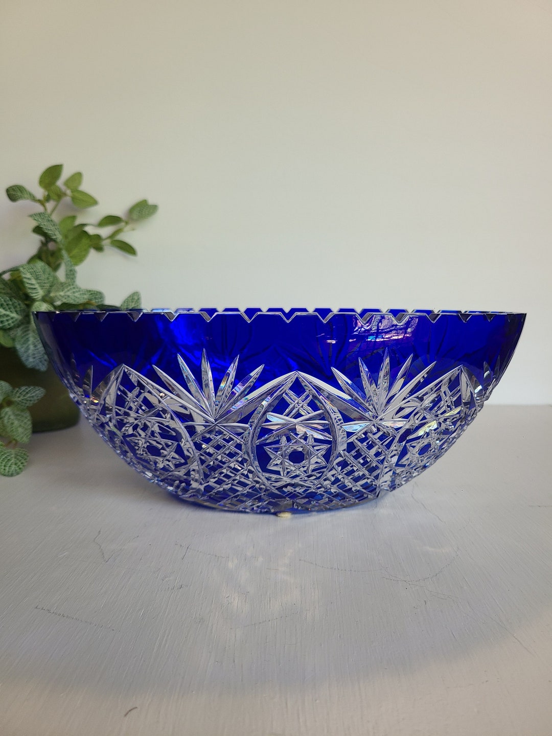 Vintage Bohemian Cobalt Blue Crystal Hand Cut Bowl - Etsy