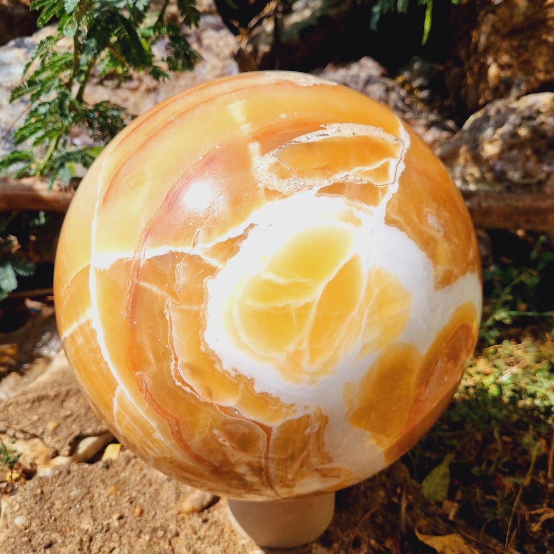 Large Orange Calcite Sphere, Polished Crystal Ball, Meditation Decor ...