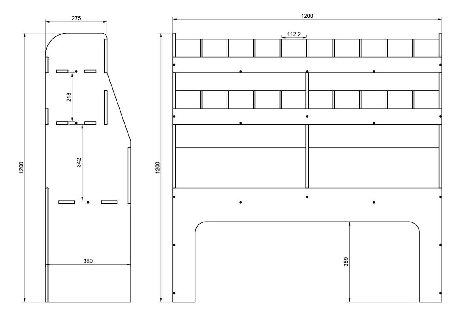 CNC Van Shelf Plans – DXF – Plywood Tool Storage Rack for Transit ...