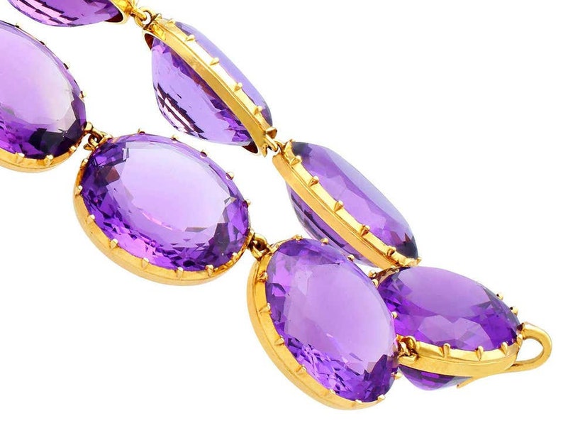 Antique 396.09 Carat Amethyst and 14K Yellow Gold Riviere / Collarette ...