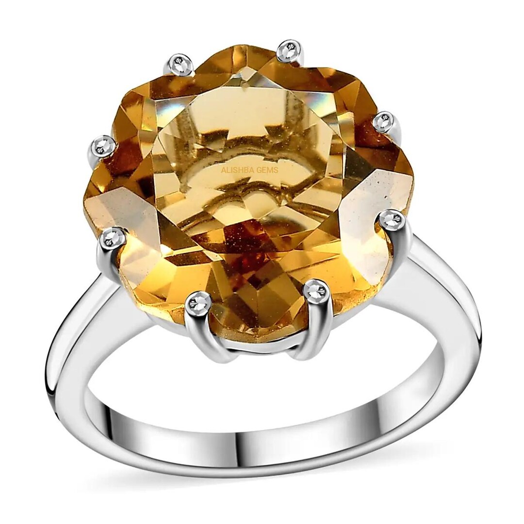 Lotus Cut Citrine Ring: 10.40 Ctw Rhodium Over Sterling Silver - Etsy