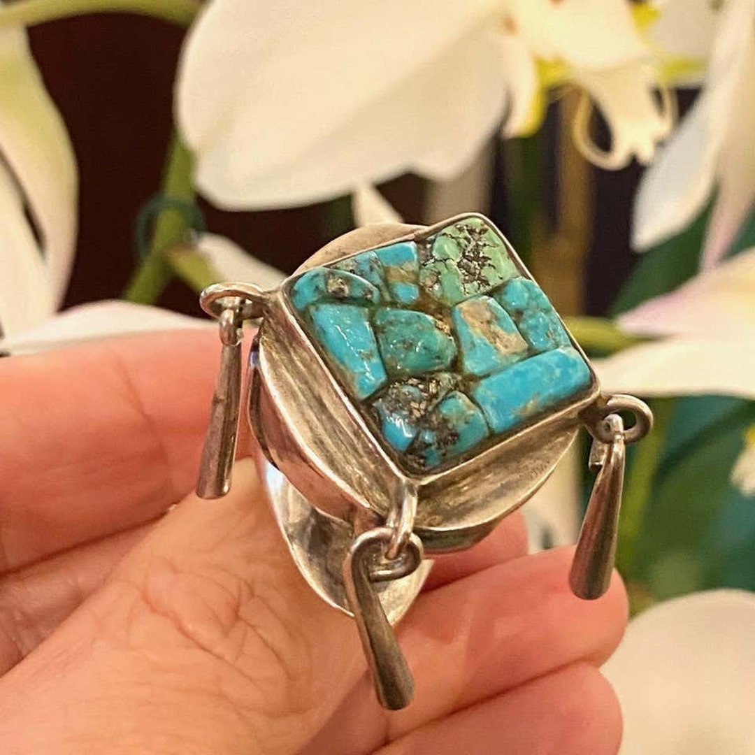 Very Large Cocktail Turquoise Ring, Natural Turquoise Ring, 92.5 ...